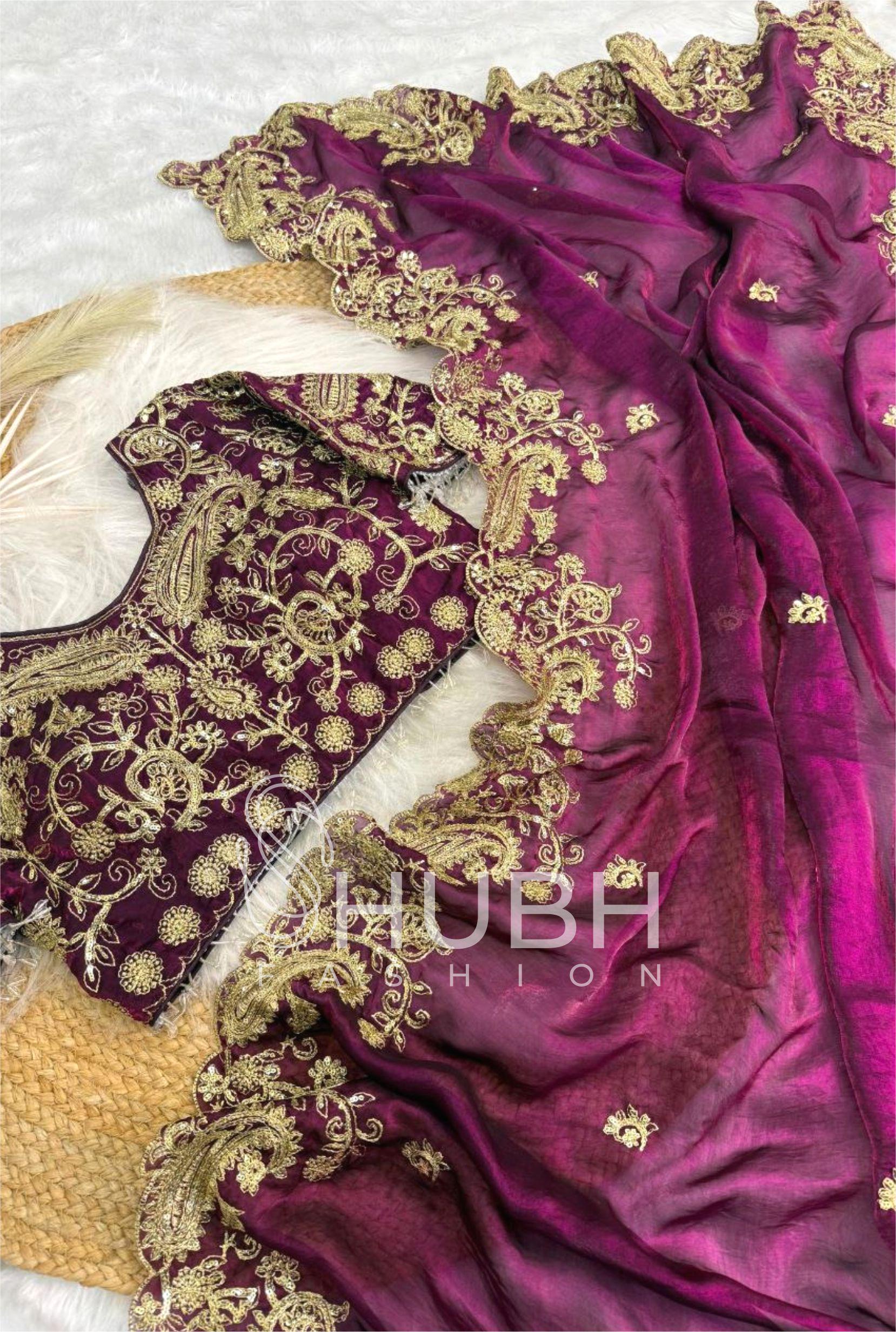 Red Embroidered Silk Saree: Indian Bridal Wedding Outfit - Etsy