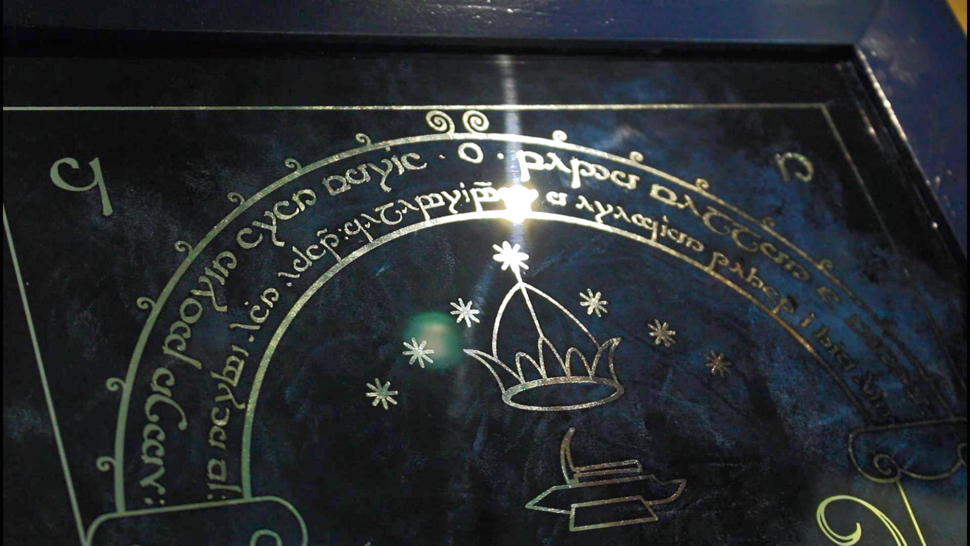 Ornate Gilded 14kt White Gold Leaf Lord of the Rings Reverse Glass Sign ...