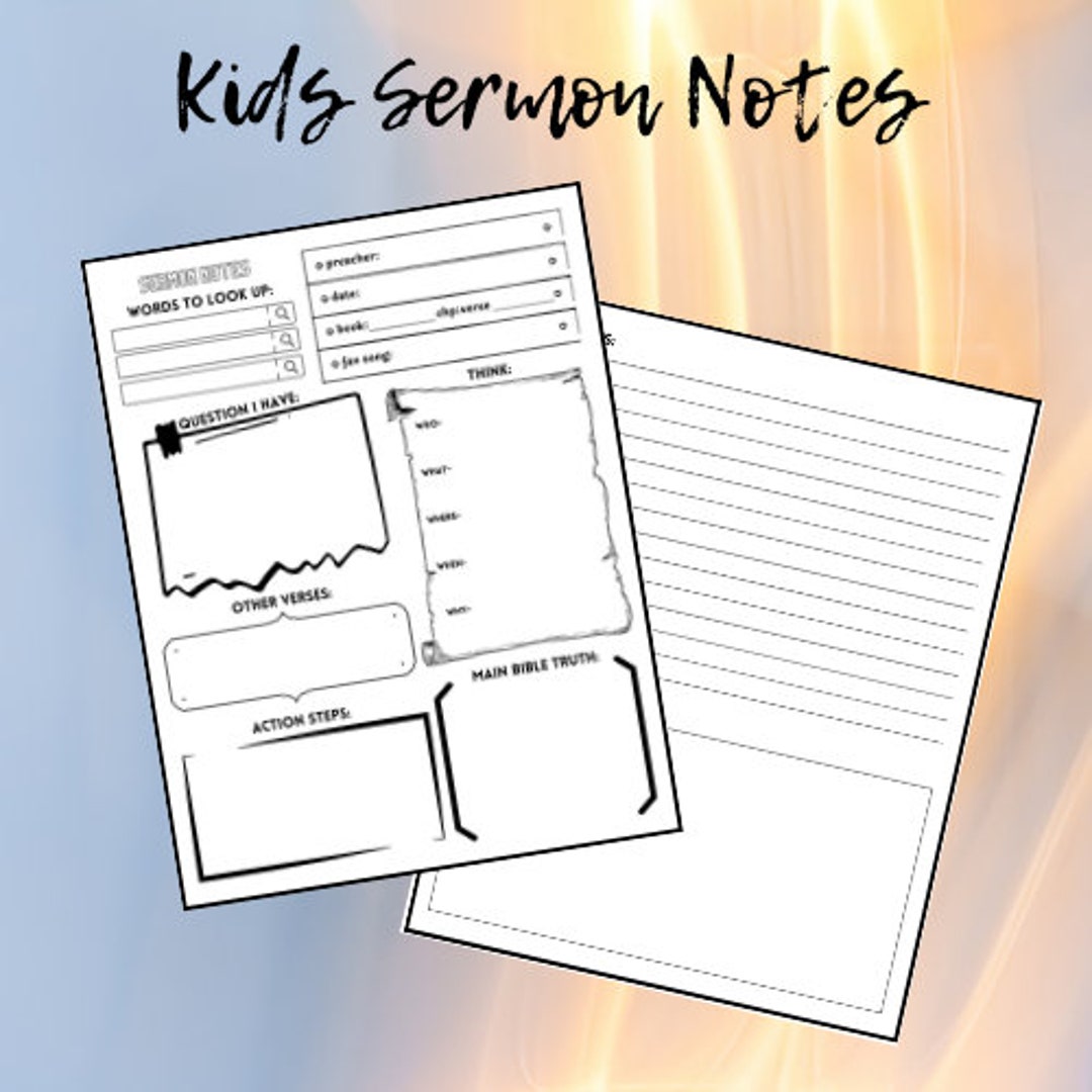 Kids Sermon Notes , Sunday School, PDF, Digital Download Sermon Notes ...
