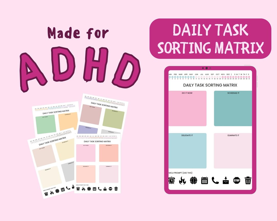 ADHD Digital Daily Task Sorting Matrix Neurodivergent Distraction-free ...