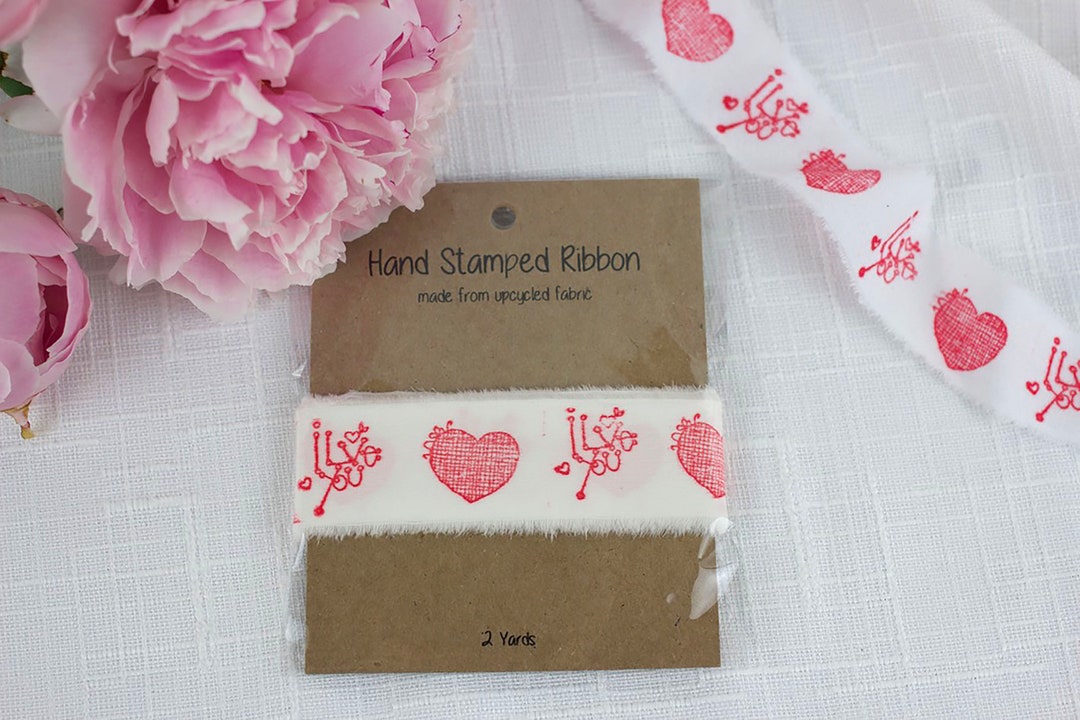 I Love You Ribbon | Hand Stamped Ribbon | Hand Made Ribbon | Heart ...