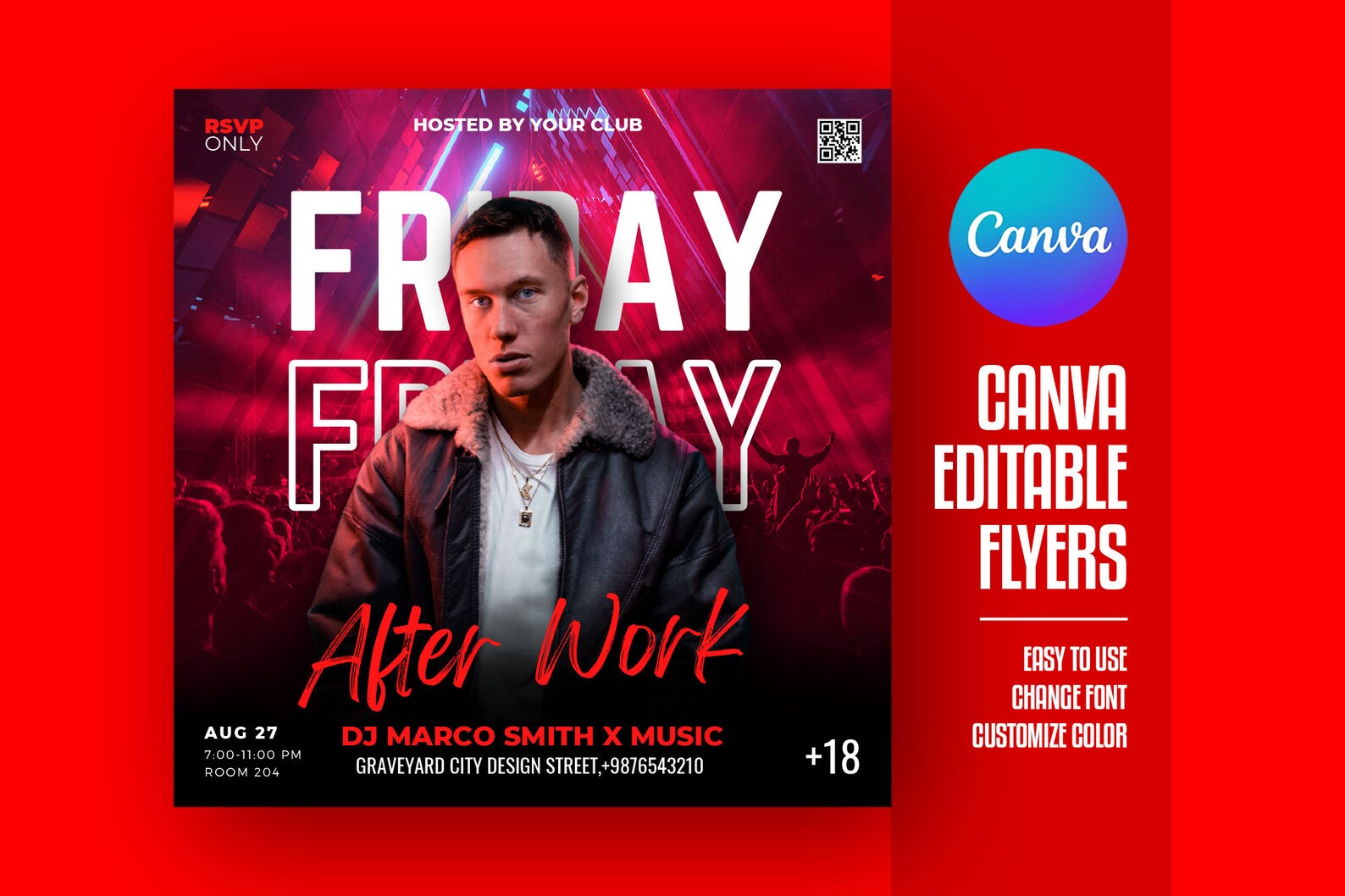 EDITABLE Canva DJ Flyer Template Night Club Party Flyer - Etsy