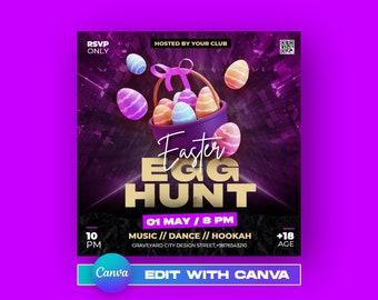 CANVA EDITABLE Easter Flyer, Egg, Egg Hunt Flyer, Celebration, Party ...