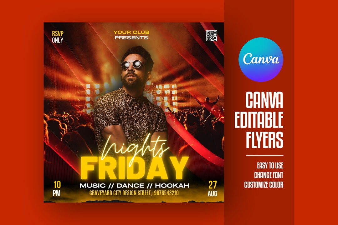 EDITABLE Canva, DJ Flyer Template, Night Club Party Flyer, Party Invite ...