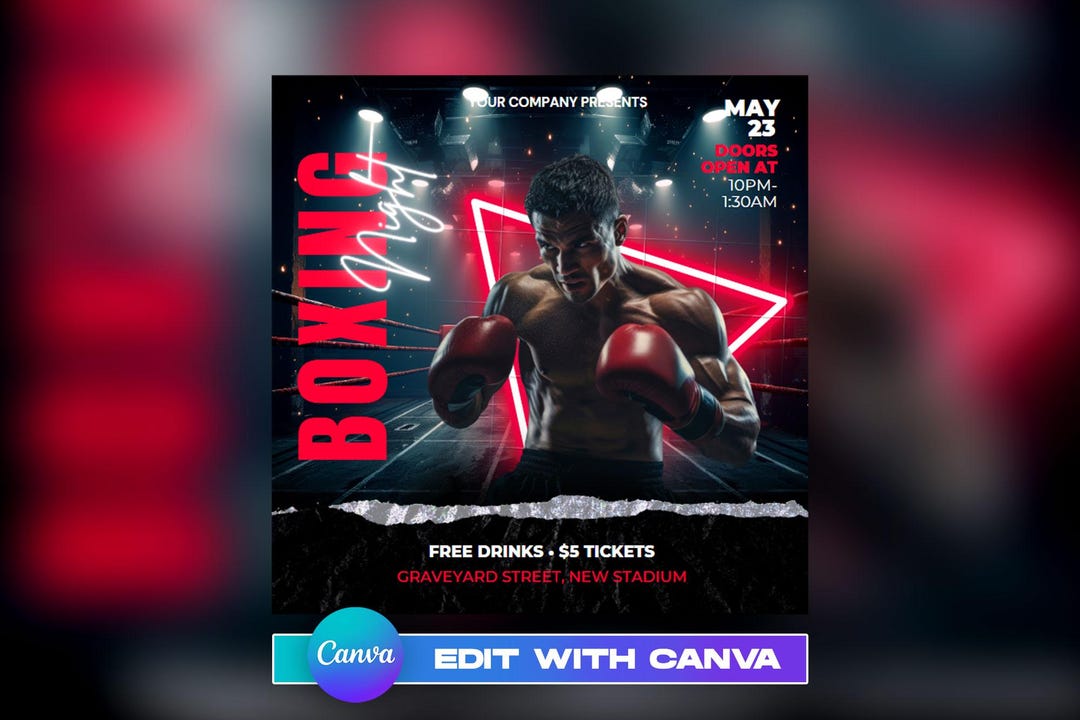 EDITABLE Boxing Template, Boxer Flyer, Sport Red Flyer, Flyer, Social ...