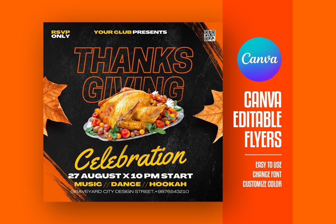 EDITABLE Canva Thanksgiving Flyer Poster Template Flyer - Etsy