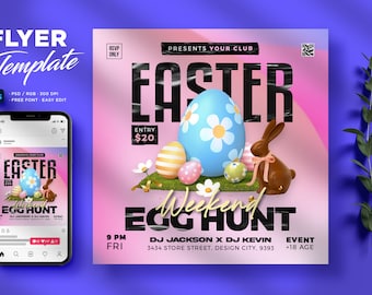 CANVA EDITABLE Easter Flyer, Egg, Egg Hunt Flyer, Celebration, Party ...
