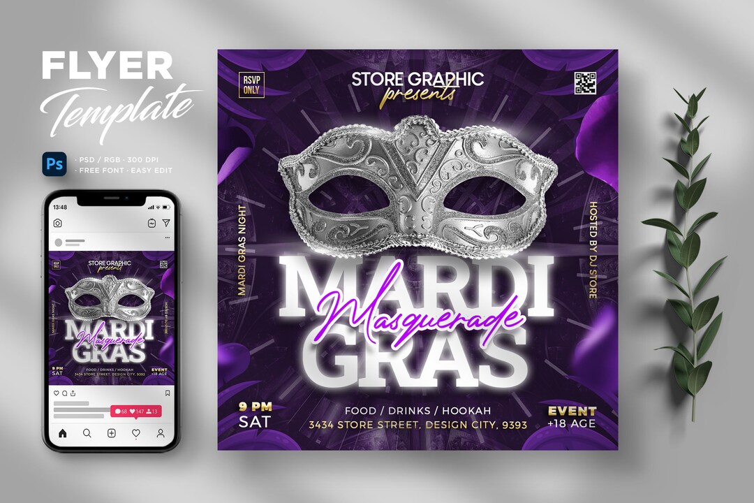 EDITABLE Mardi Gras Flyer Template, Event Flyer, Night Party Flyer ...
