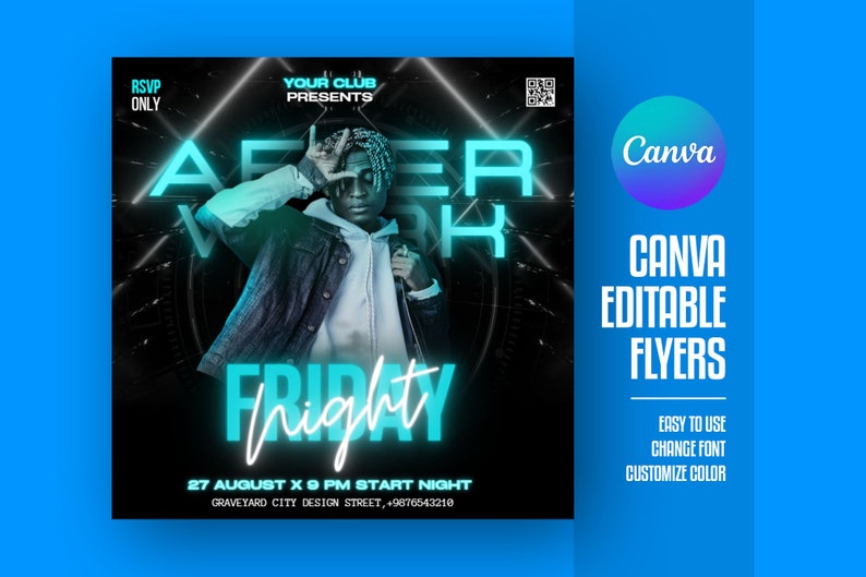 EDITABLE Canva, DJ Flyer Template, Night Club Party Flyer, Party Invite ...