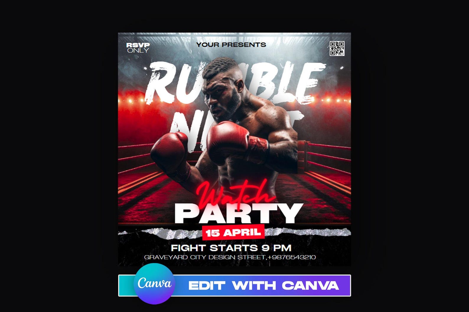 EDITABLE Boxing Template, Boxer Flyer, Sport Red Flyer, Flyer, Social ...