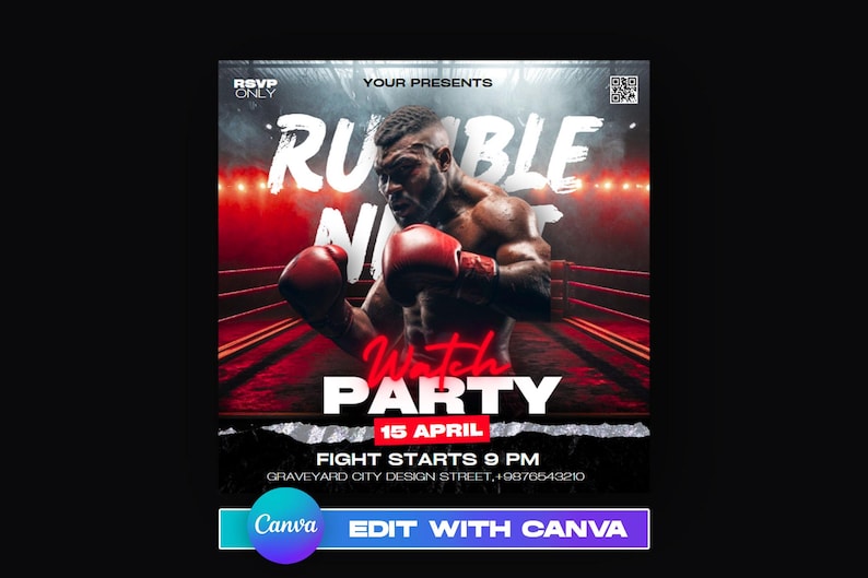 EDITABLE Boxing Template, Boxer Flyer, Sport Red Flyer, Flyer, Social ...