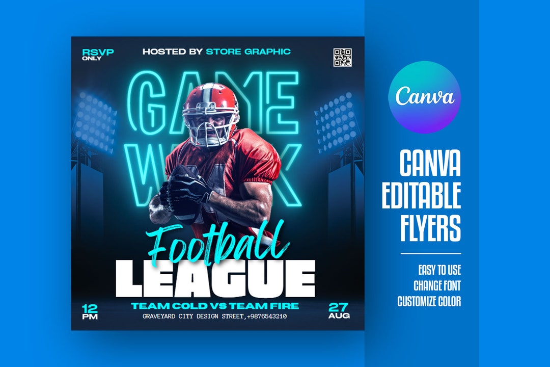 EDITABLE CANVA Football Template, Soccer Flyer, Sport Invite Flyer ...
