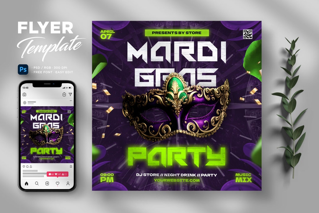 EDITABLE Mardi Gras Flyer Template, Event Flyer, Night Party Flyer ...