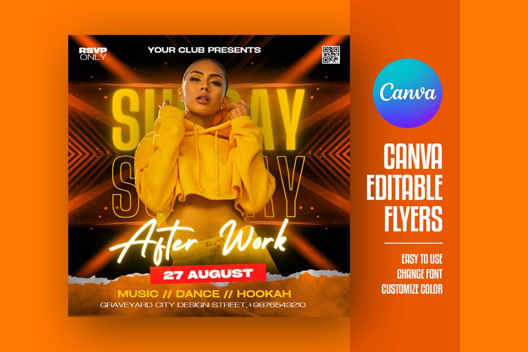 EDITABLE Canva, DJ Flyer Template, Night Club Party Flyer, Party Invite ...
