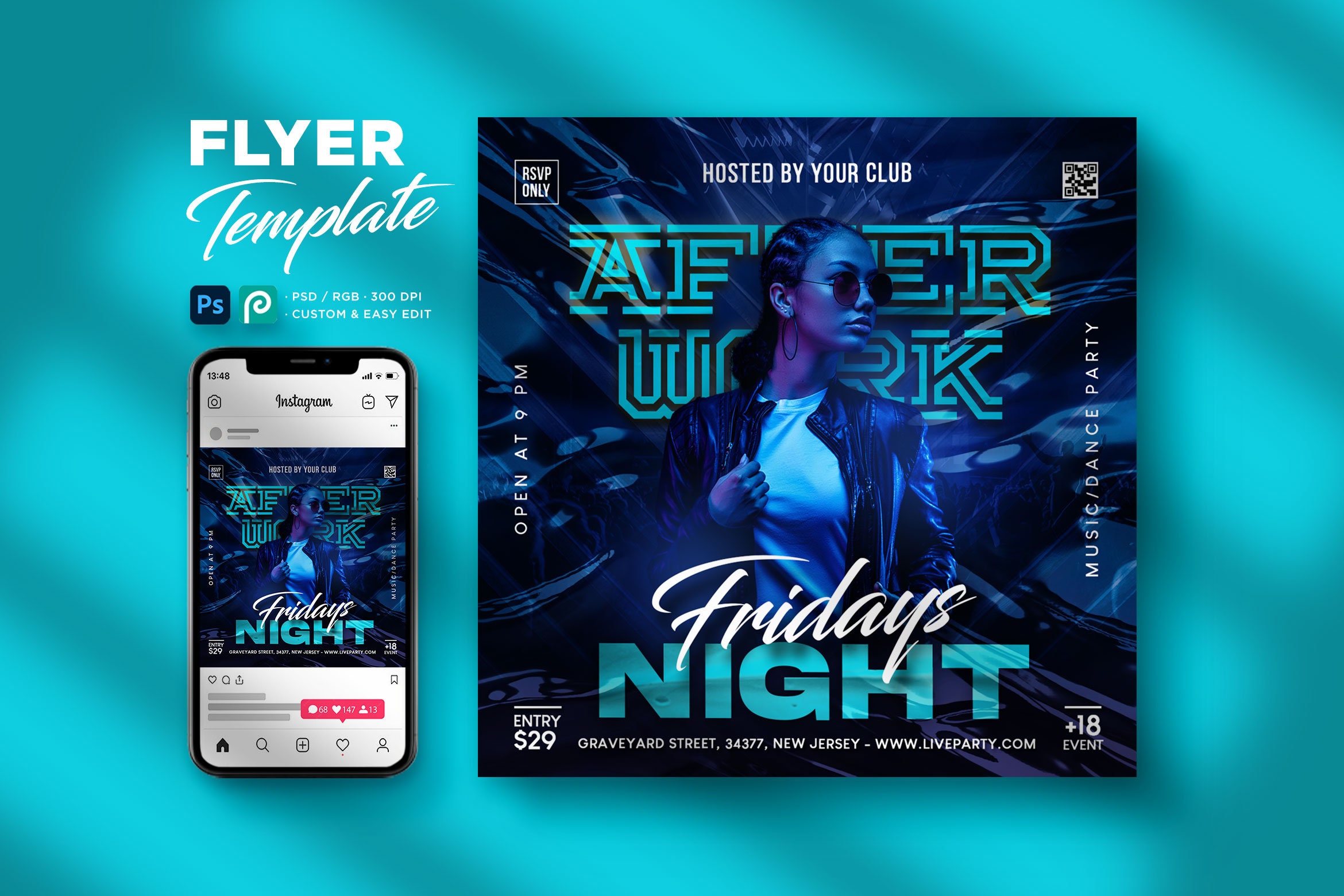EDITABLE Club Flyer Template, Event Flyer, Night Party Invite Flyer ...