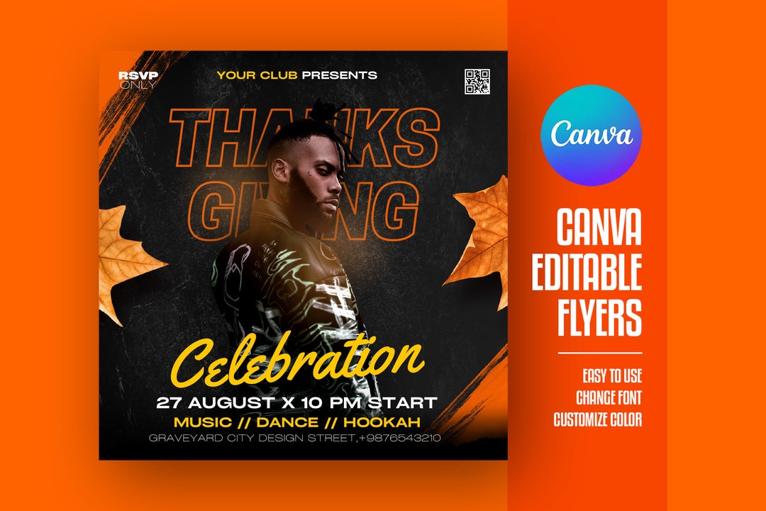 EDITABLE Canva Thanksgiving Flyer, Poster Template, Flyer Design ...