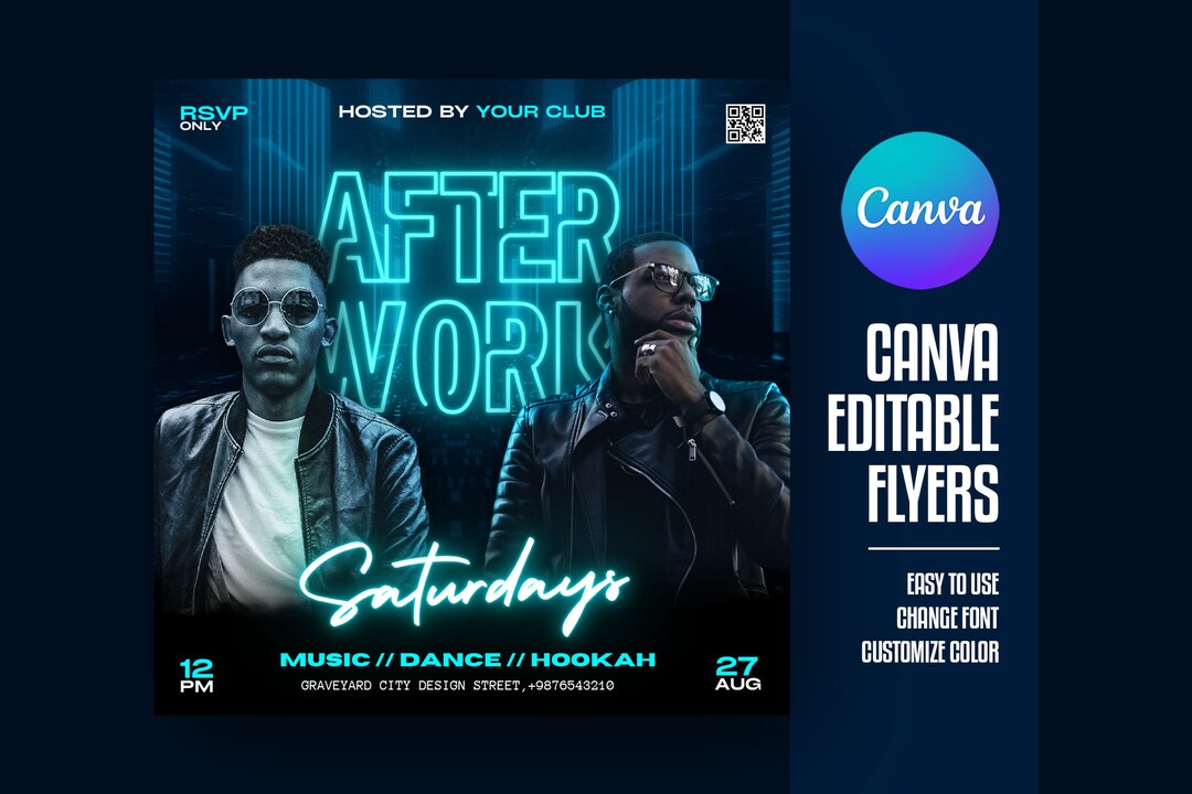 EDITABLE Canva, DJ Flyer Template, Night Club Party Flyer, Party Invite ...