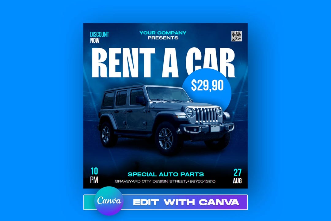 EDITABLE Car Rent Flyer, Editable Car Rental Service Design, DIY Auto ...