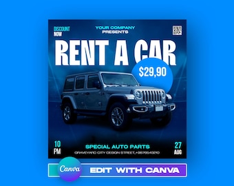 EDITABLE Car Rent Flyer, Editable Car Rental Service Design, DIY Auto ...