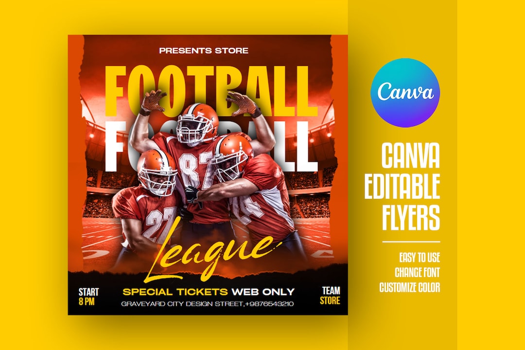 EDITABLE CANVA Football Template, Soccer Flyer, Sport Invite Flyer ...
