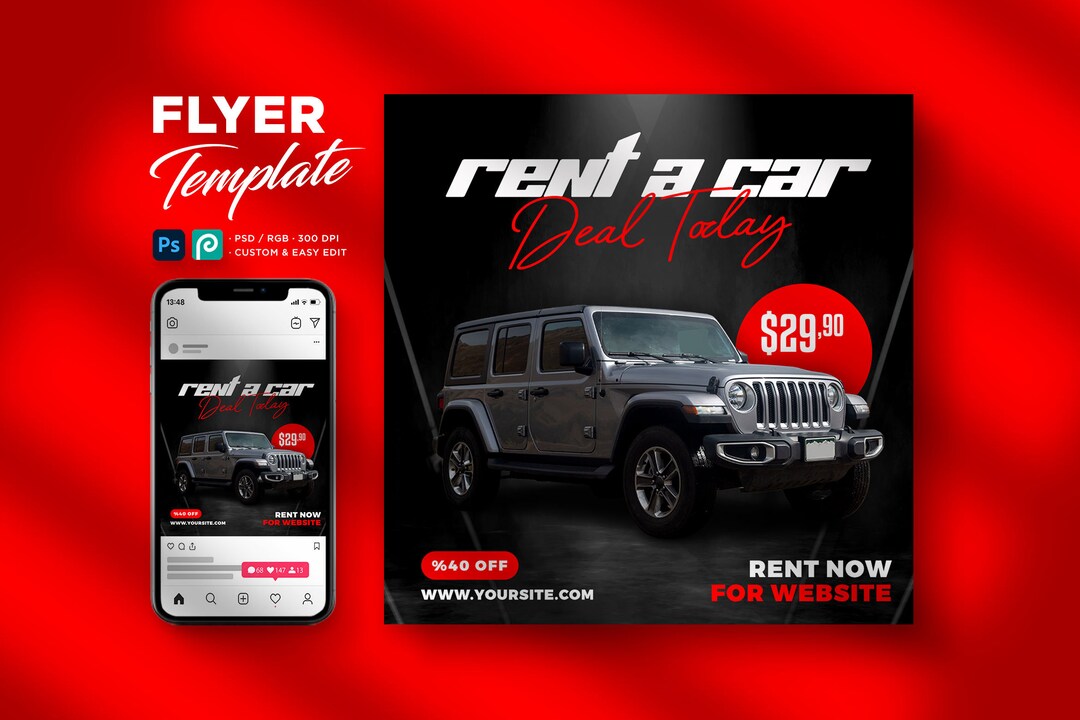 EDITABLE Car Rent Flyer, Editable Car Rental Service Design, DIY Auto ...