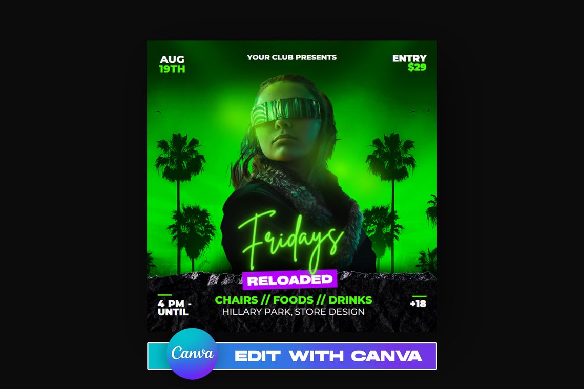 EDITABLE Canva Party Flyer, Night Party, Party Flyer Template, Night ...