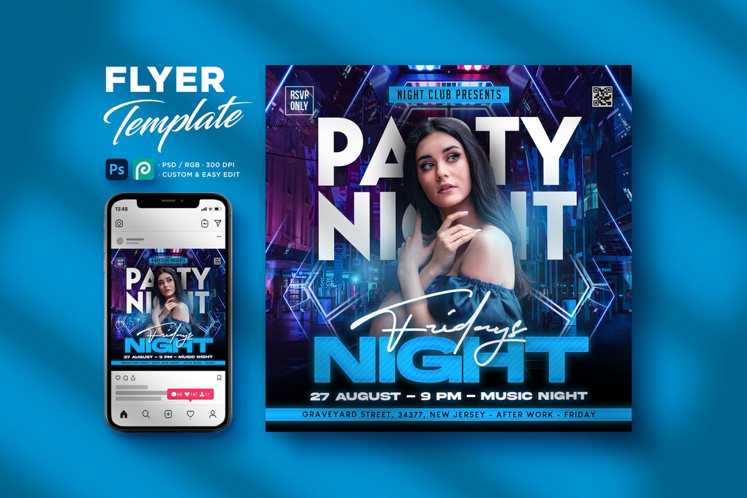 EDITABLE Club Flyer Template, Event Flyer, Night Party Invite Flyer ...