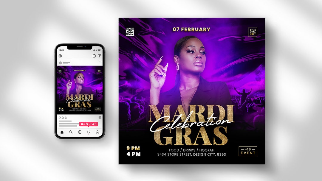 EDITABLE Mardi Gras Flyer Template, Event Flyer, Night Party Flyer ...