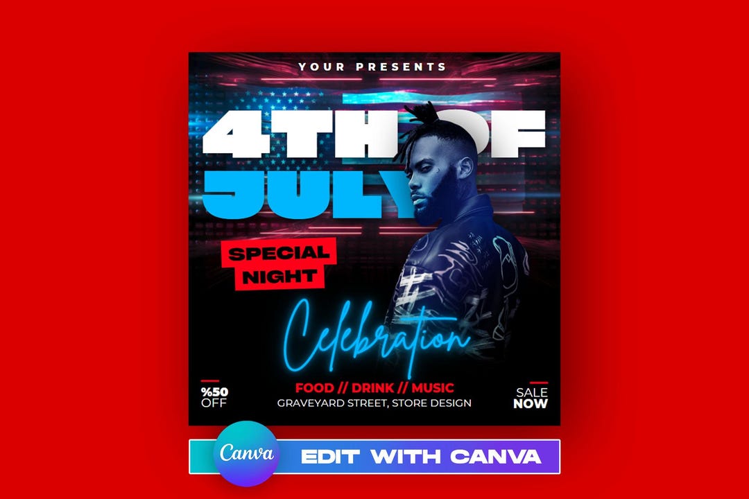 Editable Club Flyer Template for Canva, 4th of July Party Flyer ,DIY ...