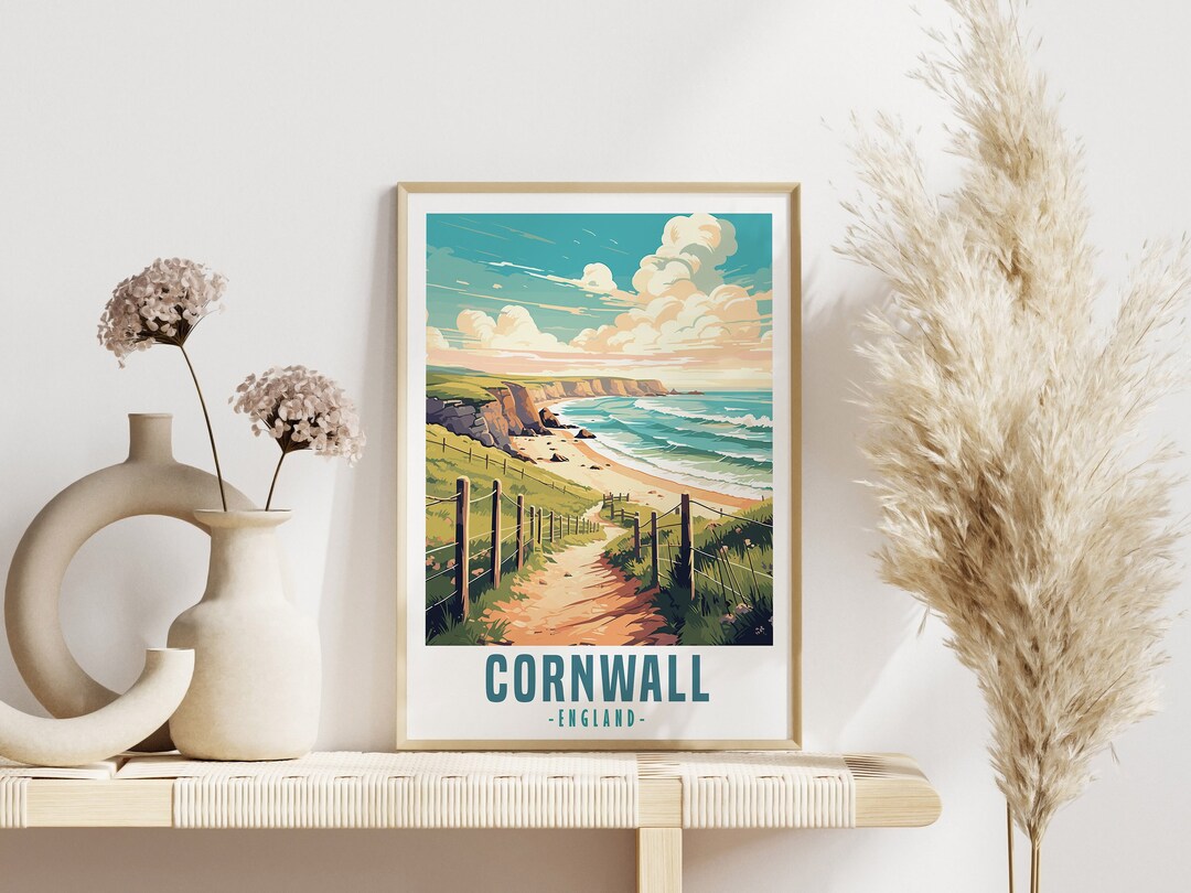 Cornwall Travel Poster, Cornwall Wall Art, Digital Illustration ...