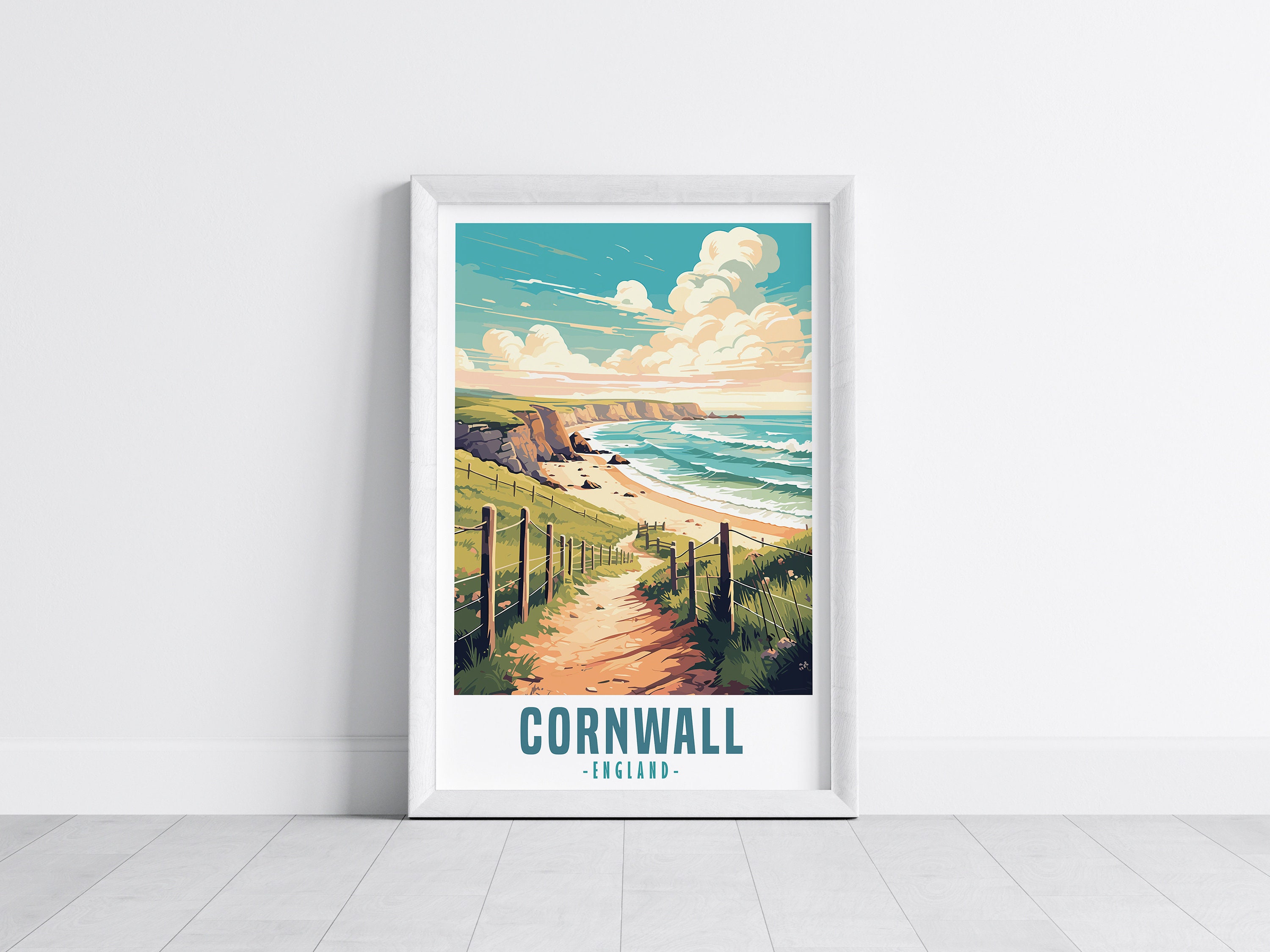 Cornwall Travel Poster, Cornwall Wall Art, Digital Illustration ...