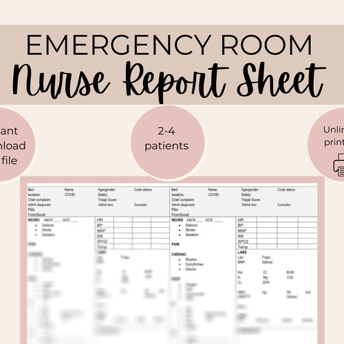 Emergency Room Nurse Report Sheet Organizational Tool for ER - Etsy