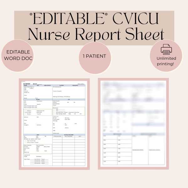 Cvicu Nurse Report - Etsy