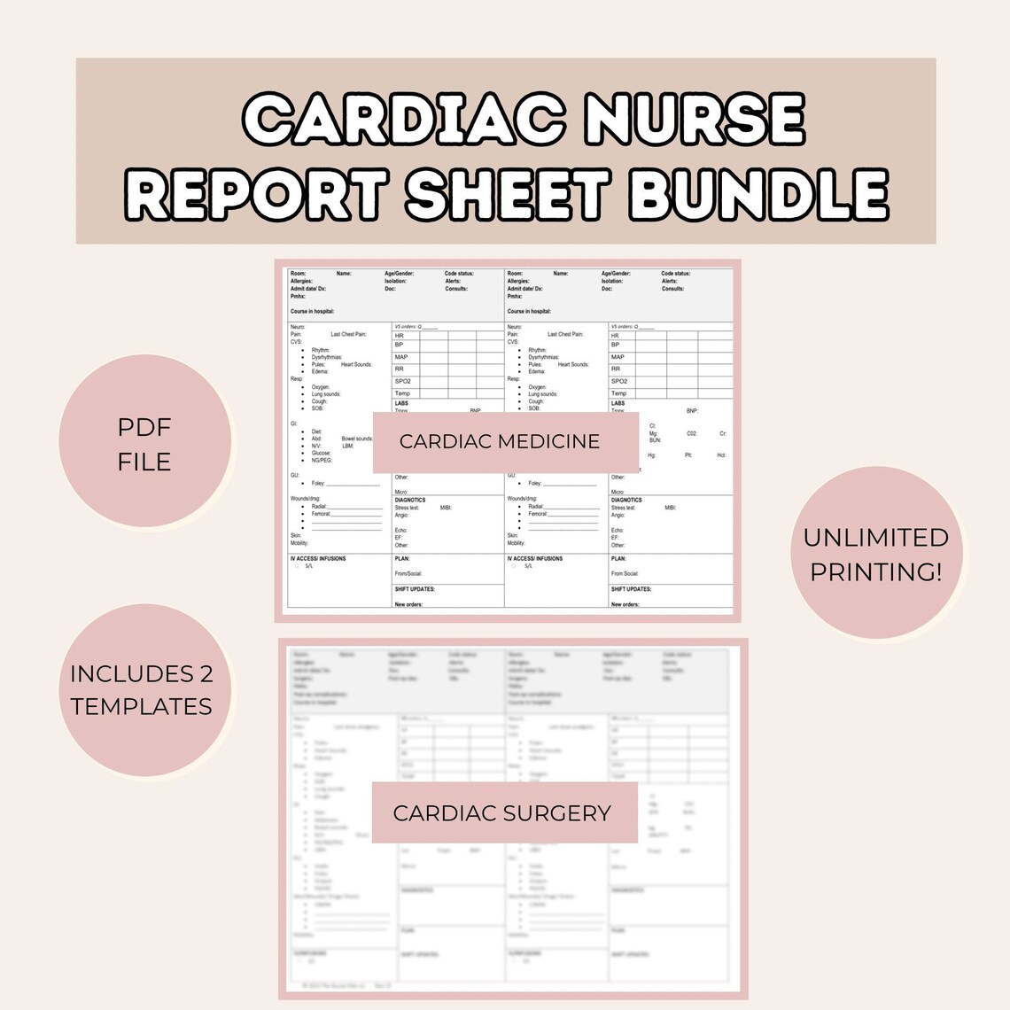 Cardiac Nurse Report Bundle Cardiology Nurse Cardiac Surgery Nurse - Etsy