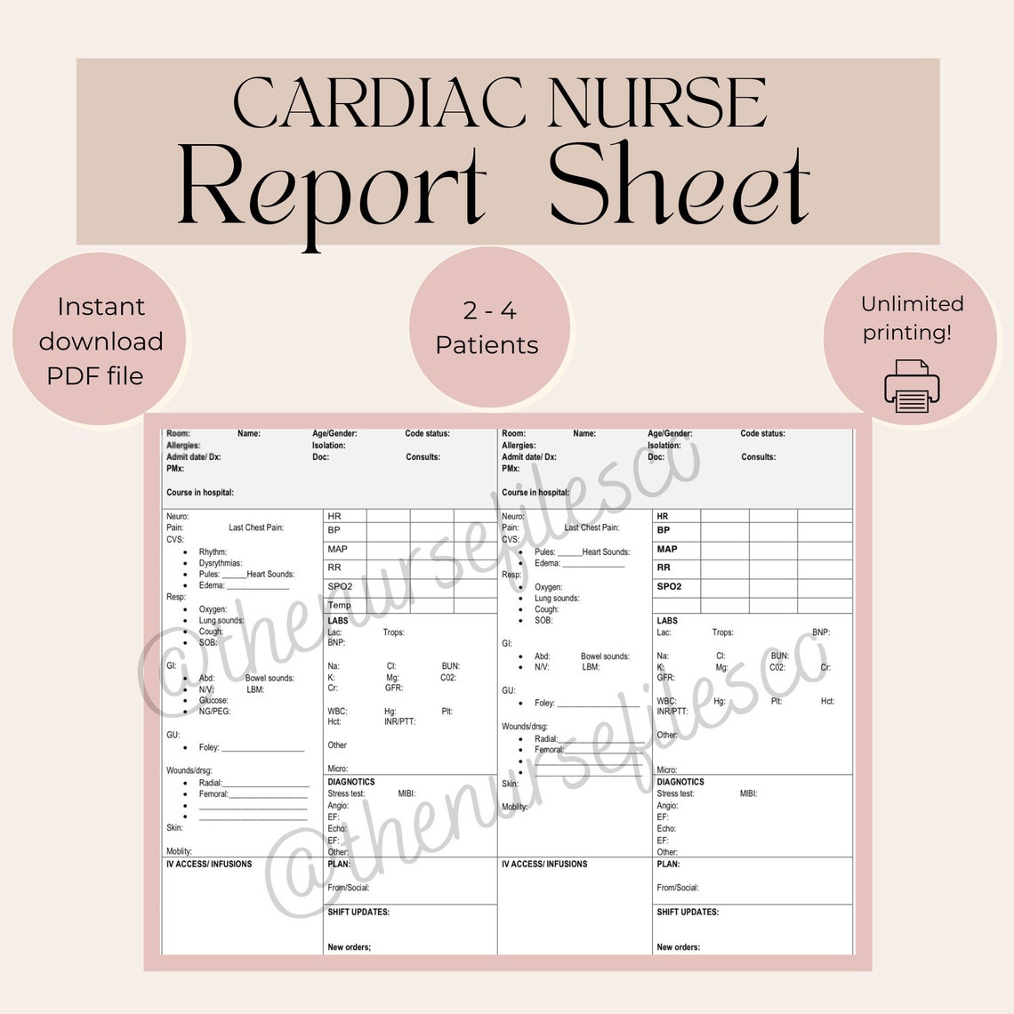 Cardiac Nurse Template Cardiac Nurse Report Sheet Cardiac - Etsy