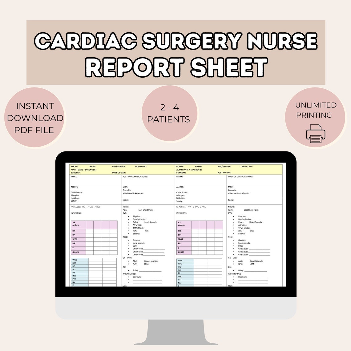 Cardiac Surgery Nurse Template | Cardiac Surgery Nurse Report - Etsy