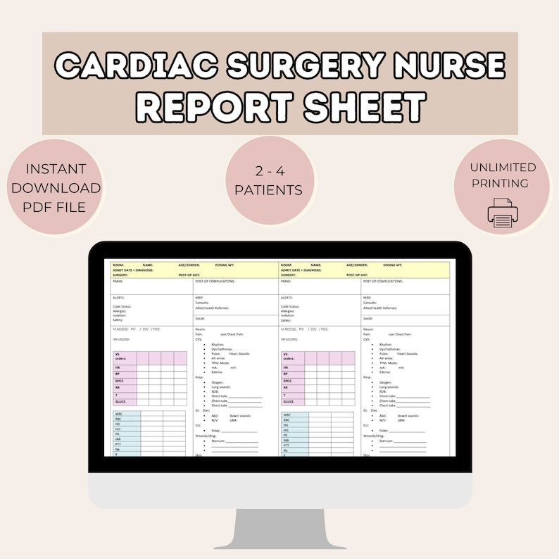 Cardiac Surgery Nurse Template | Cardiac Surgery Nurse Report - Etsy