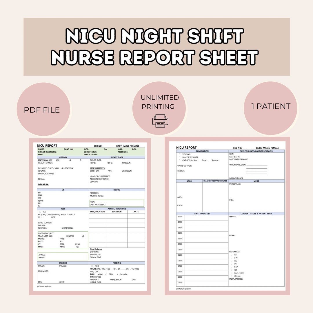 NICU Night Shift Report NICU Handover Template NICU Nurse Neonatal Icu ...