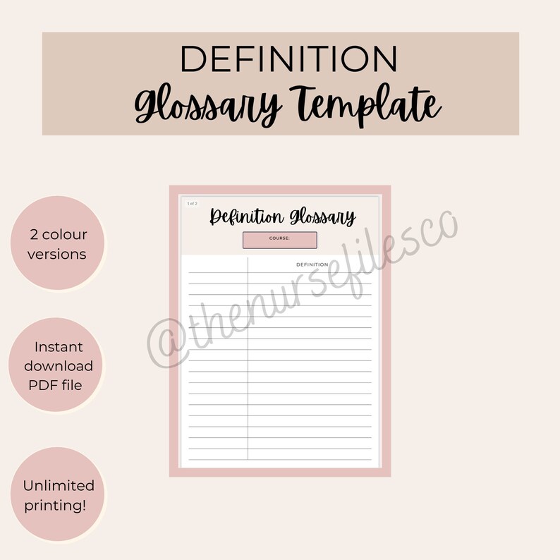 Definitions Glossary Study Template | Etsy