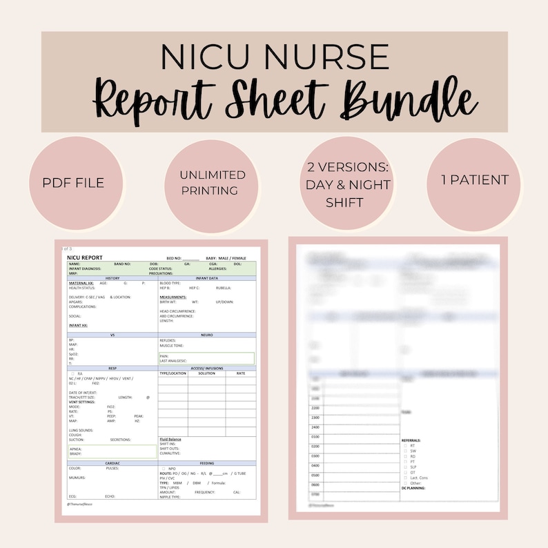 NICU Nurse Report Sheets Bundle NICU Nurse Report Templates - Etsy