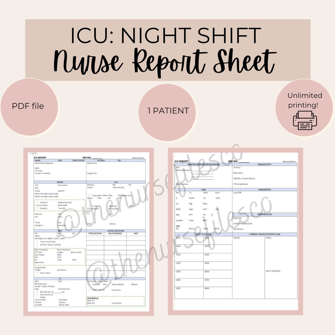 ICU Nurse Night Shift Report Sheet - Etsy