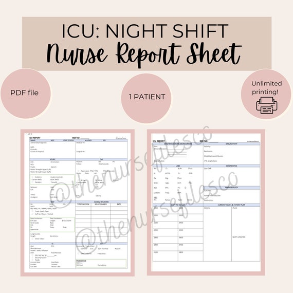 ICU Nurse Night Shift Report Sheet - Etsy