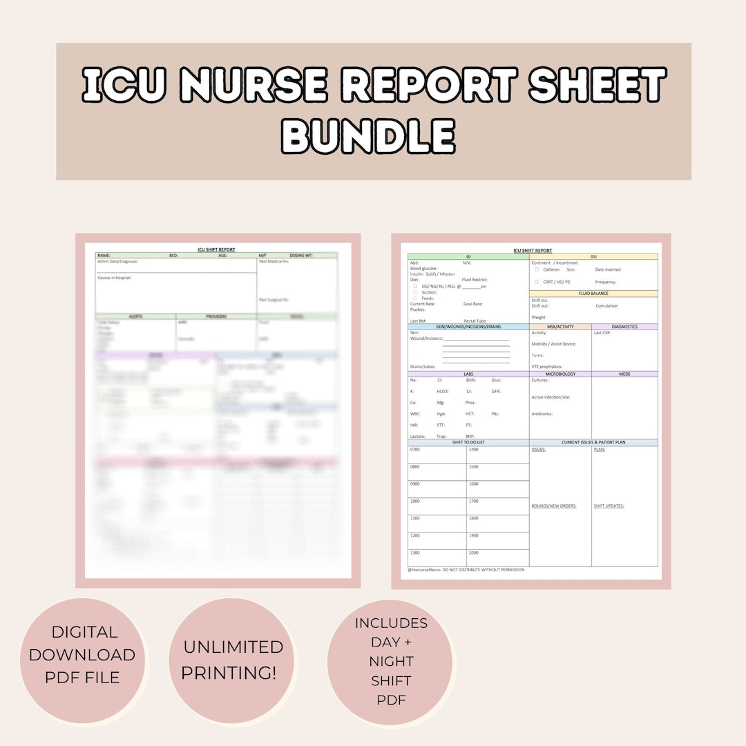 ICU Nurse Report Sheets Bundle ICU Nursing Handover ICU Nurse Template ...