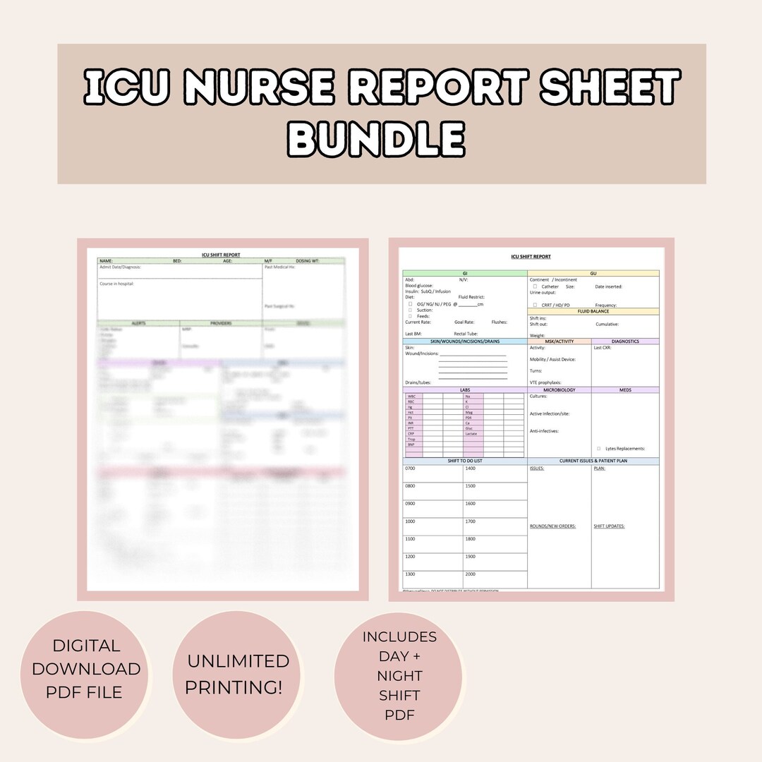 ICU Nurse Report Sheets Bundle | ICU Nursing Handover | ICU Nurse ...