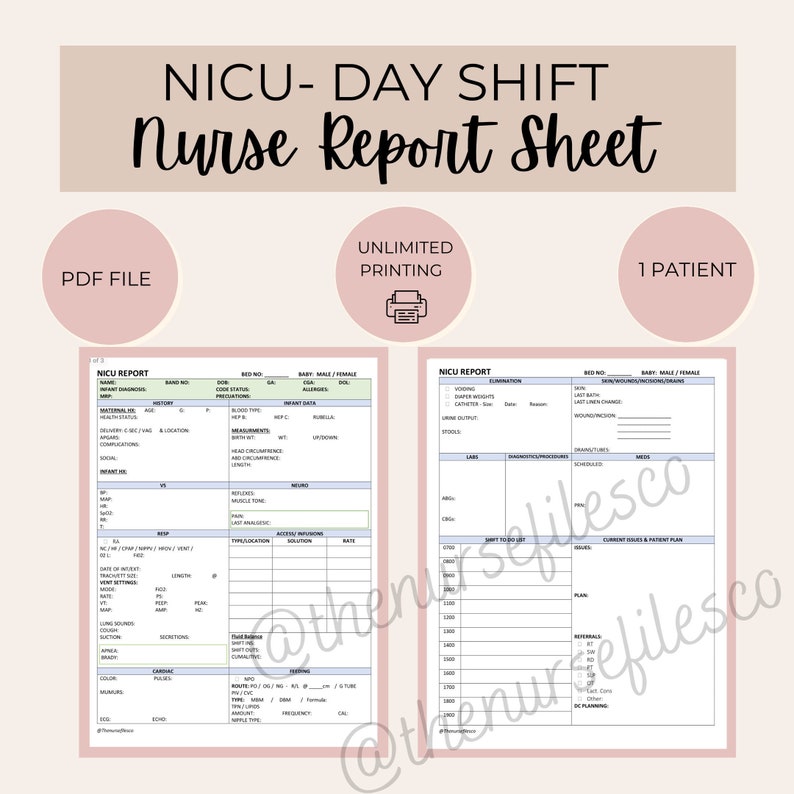 NICU Day Shift Report NICU Handover NICU Nurse Template - Etsy