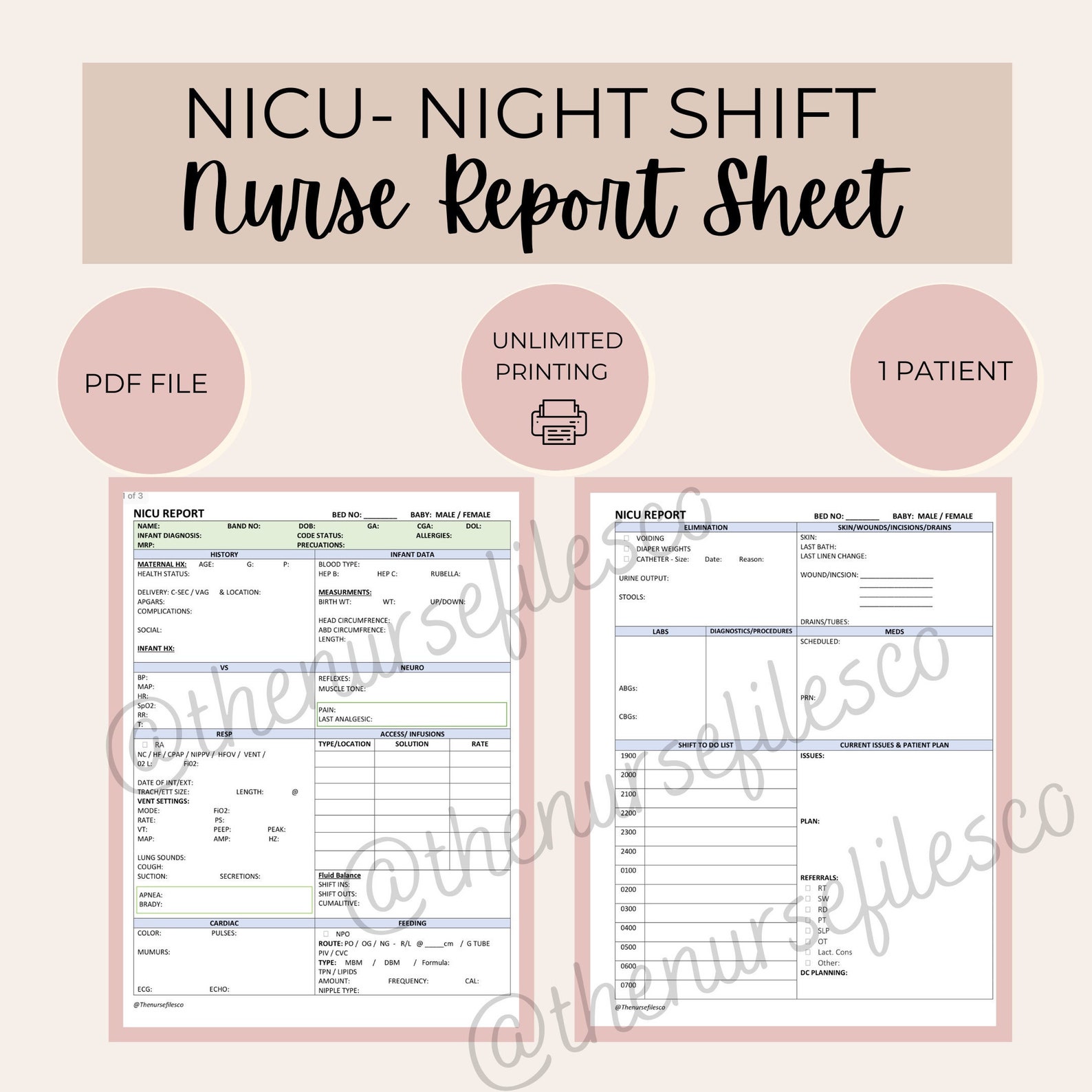 NICU Night Shift Report NICU Handover Template NICU Nurse - Etsy Canada
