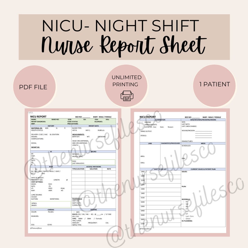 NICU Night Shift Report NICU Handover Template NICU Nurse - Etsy Canada