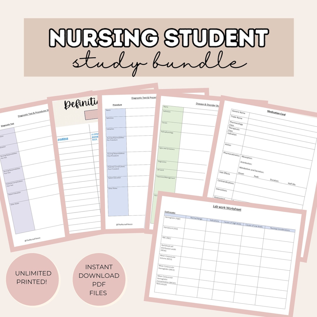Nursing Student Study Bundle | NCLEX Study Sheets | Nursing Student ...