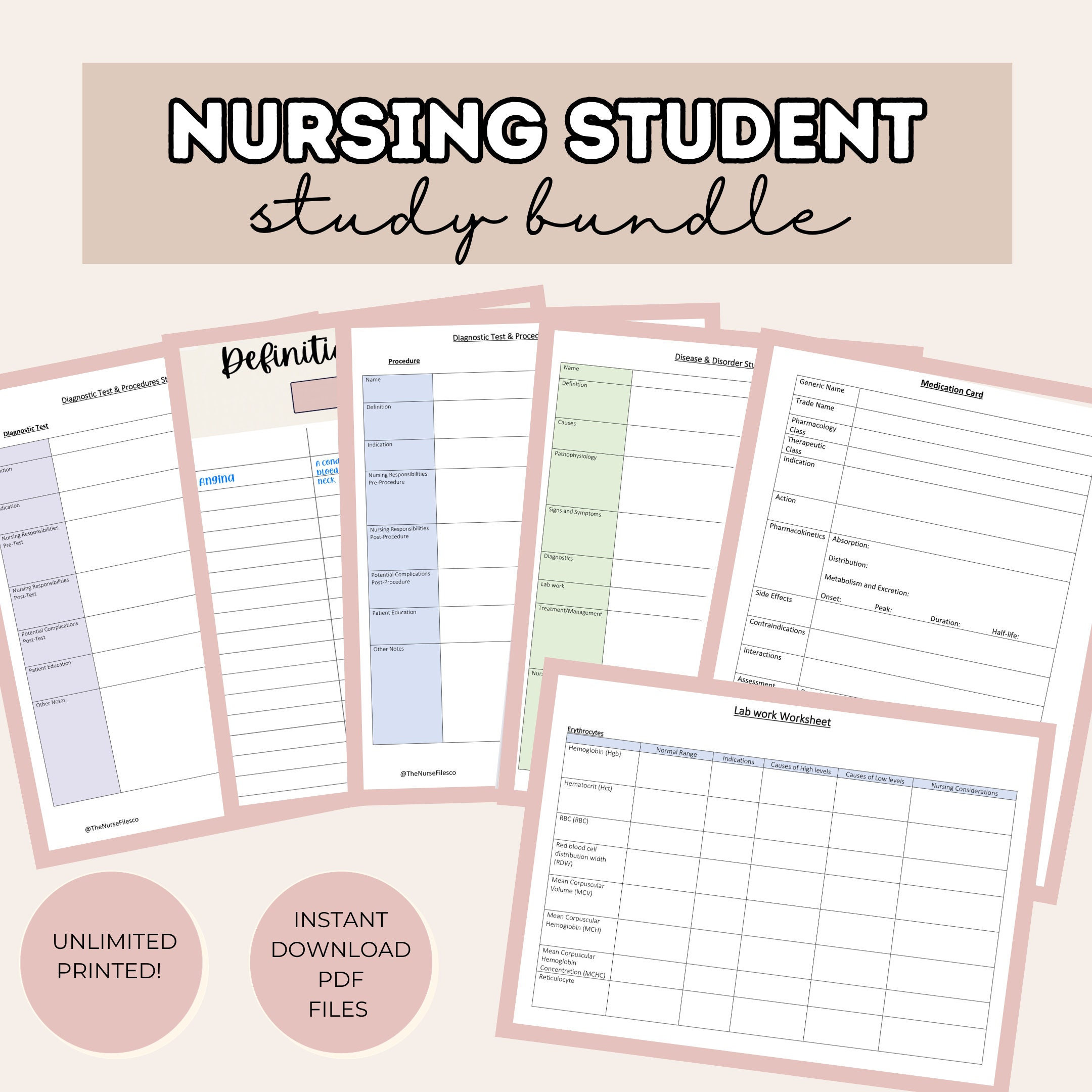 Nursing Student Study Bundle | NCLEX Study Sheets | Nursing Student ...