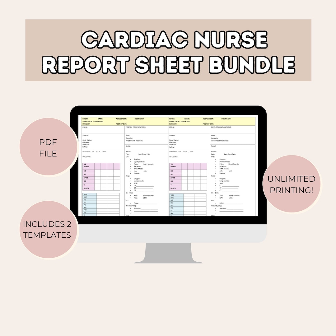 Cardiac Nurse Report Bundle | Cardiology Nurse | Cardiac Surgery Nurse ...